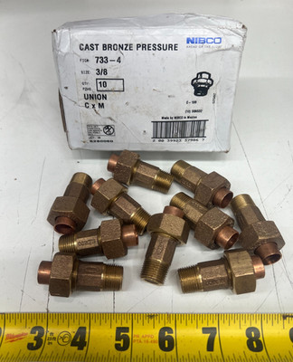 10 Pack) 3/8" Nibco 733-4 Cast Bronze Pressure Union Fittings Cup C x M ...