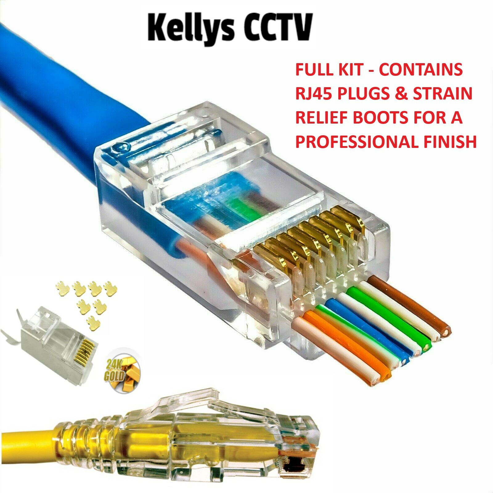 EZ RJ45 Easy Crimp Lan Network Connectors CAT6 POE CCTV Ethernet Pass ...