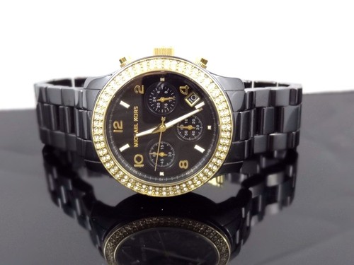 Michael Kors MK5270 Runway Black Ceramic Chronograph Crystal Women's ...