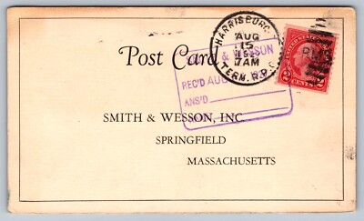 1927 SMITH & WESSON reply card 38 special HARRISBURG TERM RPO SMITH ...