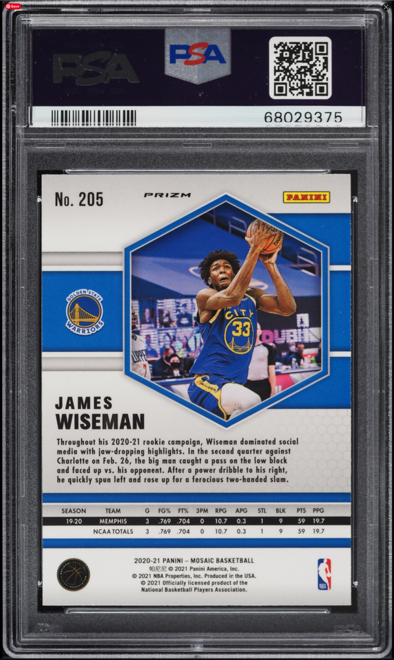 James Wiseman 2020 Panini Mosaic GENESIS ROOKIE #205 PSA 10! | eBay