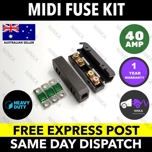 MIDI FUSE KIT 2 x In Line ANS Holder + 3 x 40 AMP Fuses Battery Caravan ...