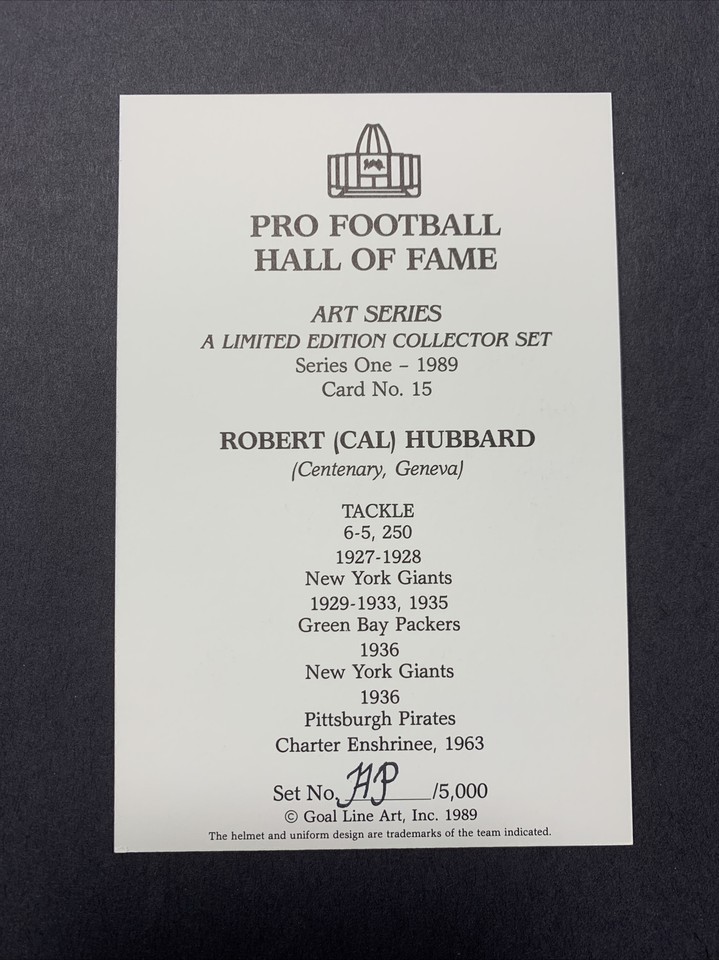 CAL HUBBARD GOAL LINE ART ARTIST PROOF! ONLY 50 AP SETS MADE! RARE-READ ...