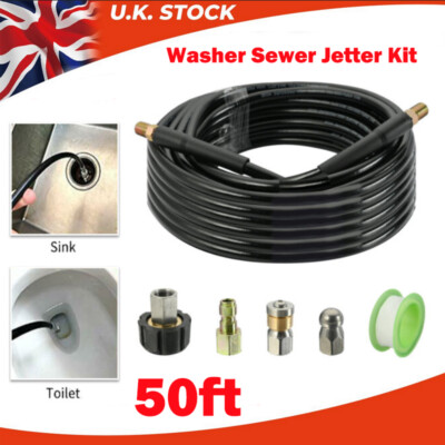 50FT High Pressure Drain Jet Washer Hose Drain Pipe Sewer Jetter Kit ...