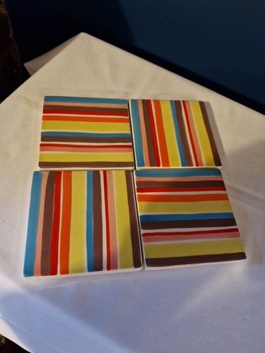 WHITTARD OF CHELSEA SET OF 4 CERAMIC COASTERS STRIPE DESIGN HAND ...