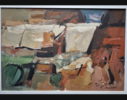 Large ALEXANDER NEPOTE Original 1958 Mid Century Oil on Canvas Painting ...