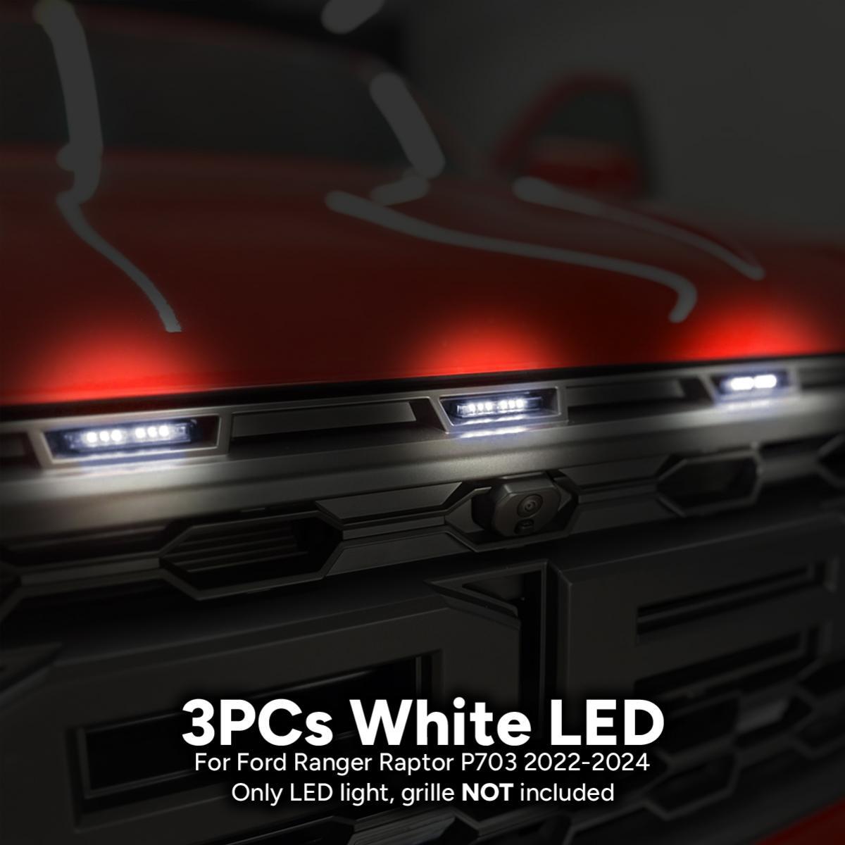 WHITE LED FRONT GRILLE LIGHT 3PCS FIT FORD RANGER RAPTOR P703 2022-2024 ...