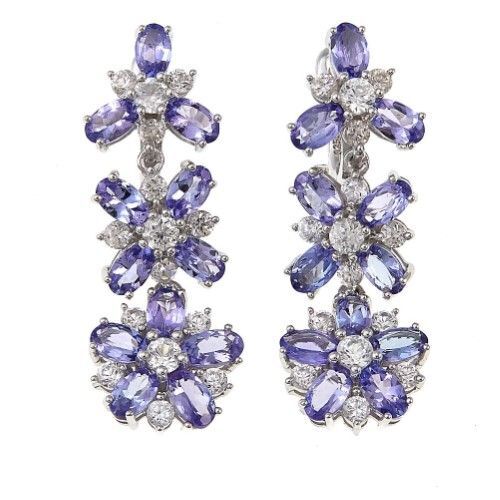 Colleen Lopez Tanzanite & Zircon Sterling Silver Flower Drop Earrings ...