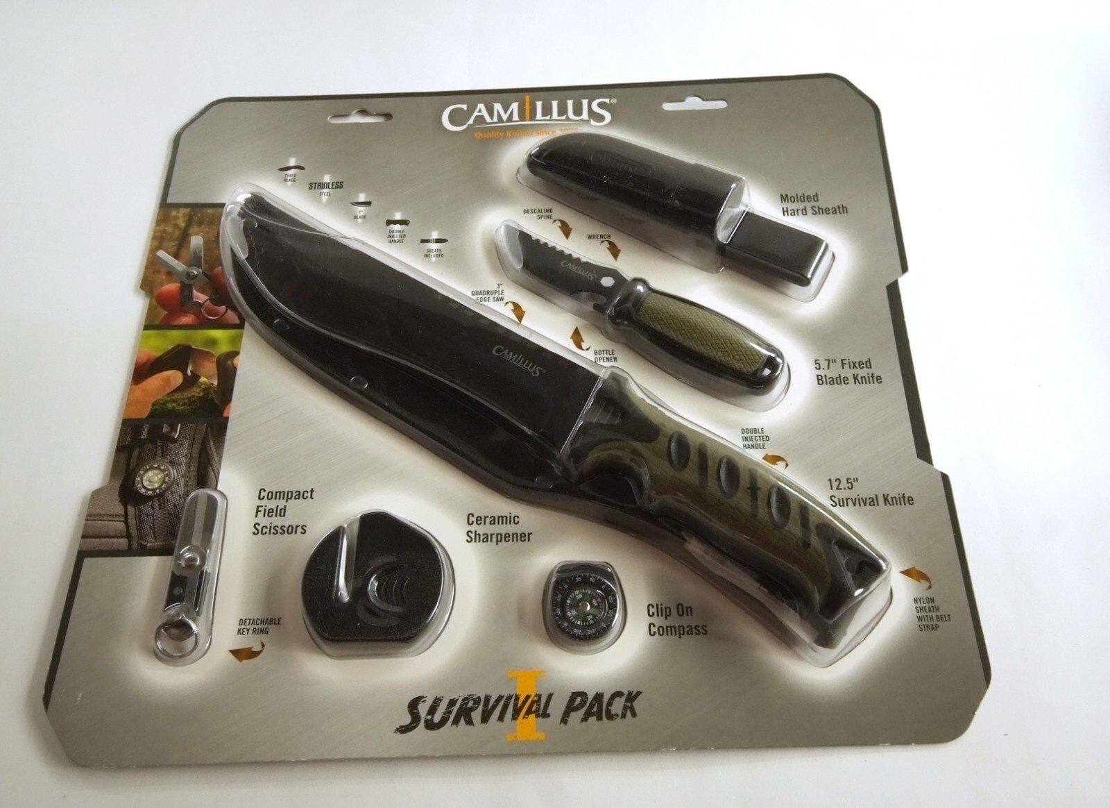 Camillus Survival 2 Knife Pack 12.5" Blade,6" fixed Blade, Scissors ...