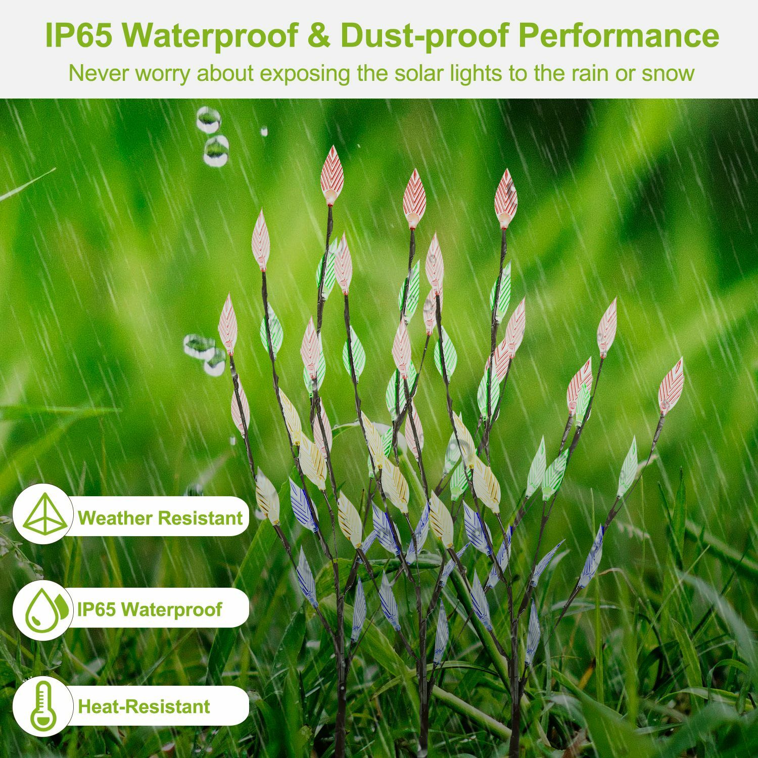 3PCS Branch Tree Twig Leaf Solar Lights Outdoor Garden Lawn Patio 60 ...