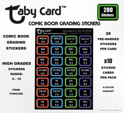 TC1 Taby Card™ Comic Grading Stickers 280 pc Highs x10 Sticker Cards # ...
