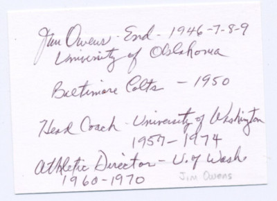 1950's -Jim Owens- Signed/Autograph/Auto Index Card Baltimore Colts NFL ...