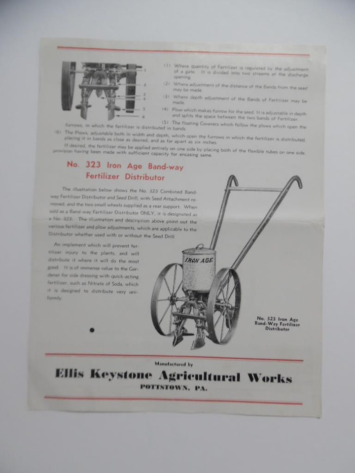 c.1940 Iron Age Band-Way Fertilizer Spreader Catalog Sheet Ellis ...