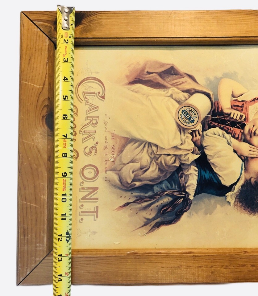 Vintage Clarks ONT Spool Cotton Wood Frame Metal Advertising Sign Ad 19 ...