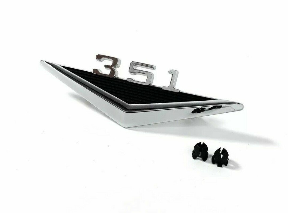Pair Chrome 351 V8 Fender Emblems w/ Clips For 1964-1966 Ford Mustang ...