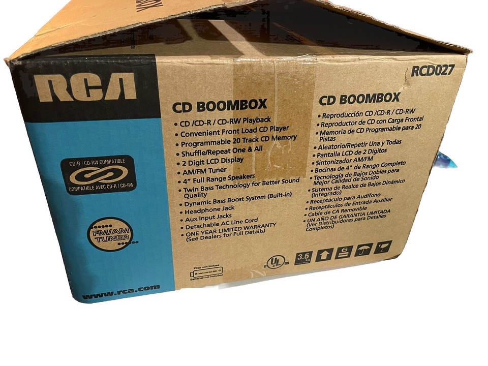 NEW RCA RCD027 Portable CD Player Boombox Digital Radio Tuner Twin bass ...