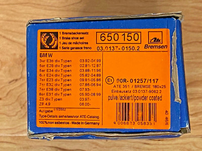 BMW NOS Repair Kit Brake Shoe E36 E28 03013701502 Ate 34416761294 | eBay