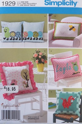 Simplicity 1929 Home pillows dragon, owl, bee, bird, caterpillar ...