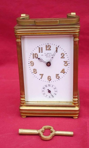 French Alarm Travel Carriage Clock Beveled Glass Brass F Senn Paris ...