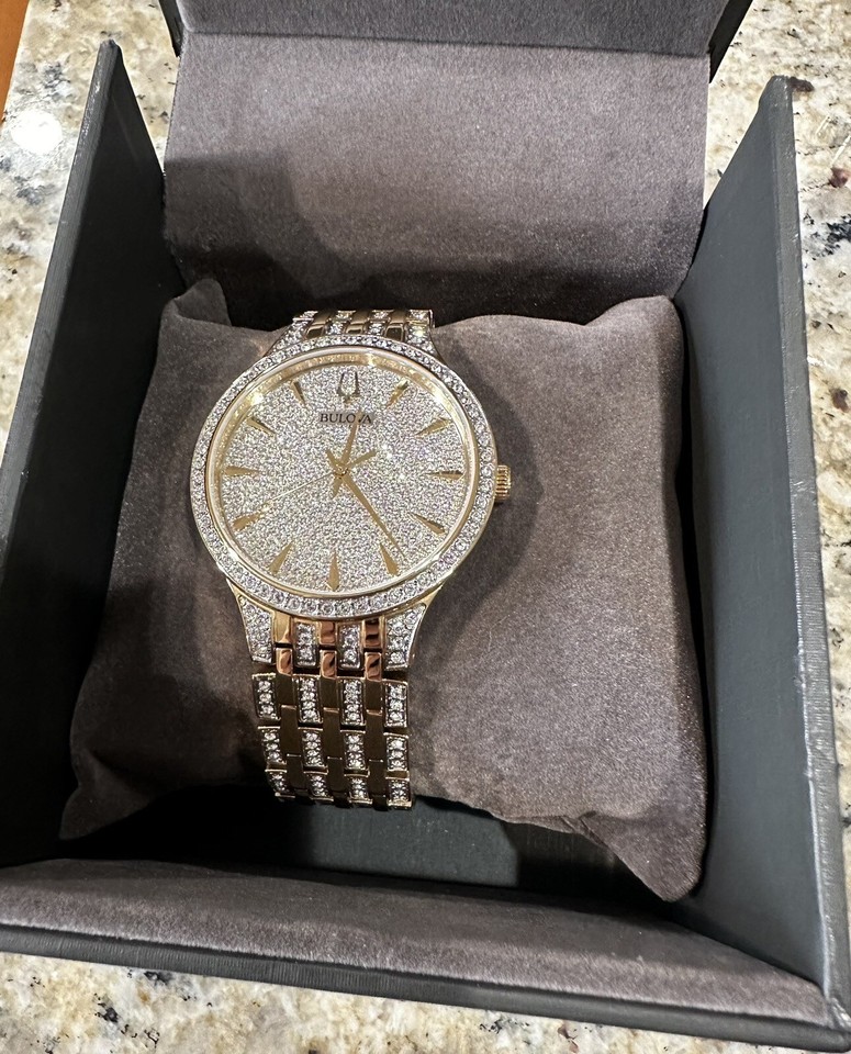Bulova Phantom Swarovski Crystal 40mm Yellow Gold-Tone Stainless Steel ...