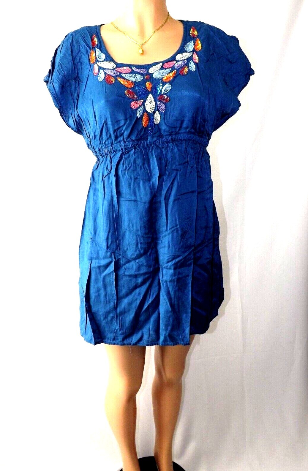 Angie 100% Rayon Teal Blue Paisley sequence Split Cap… - Gem