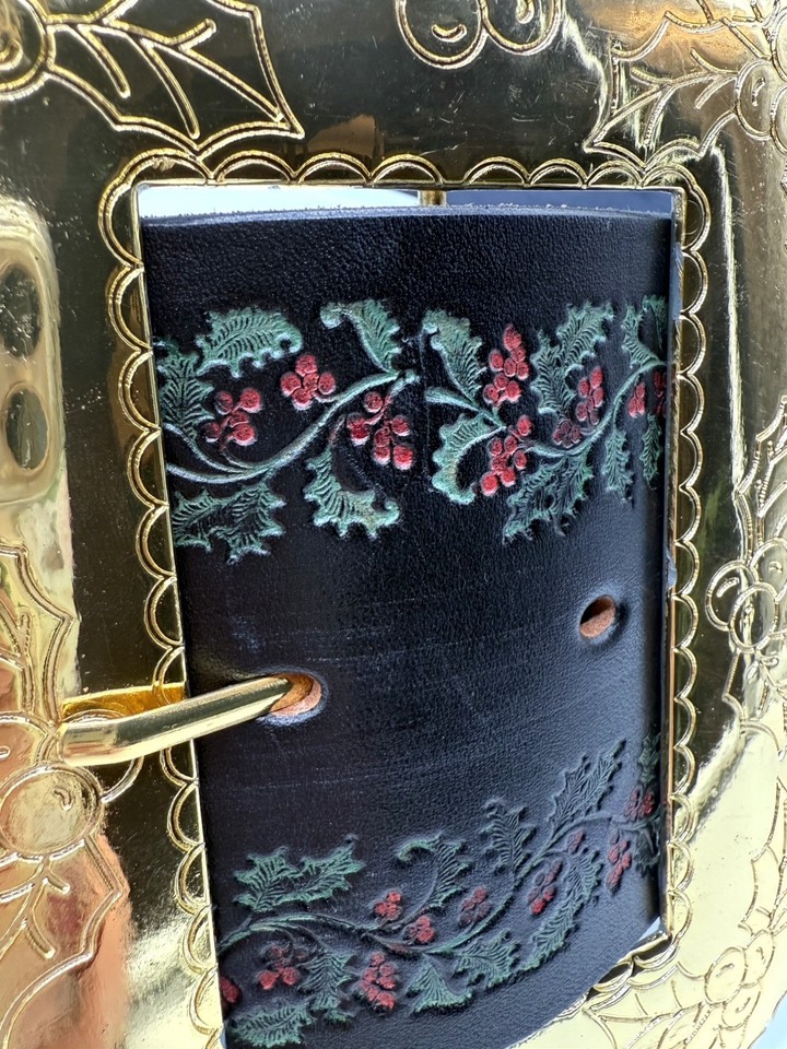 Tooled Painted Leather Santa Claus Belt High Quality Large Cast Metal ...