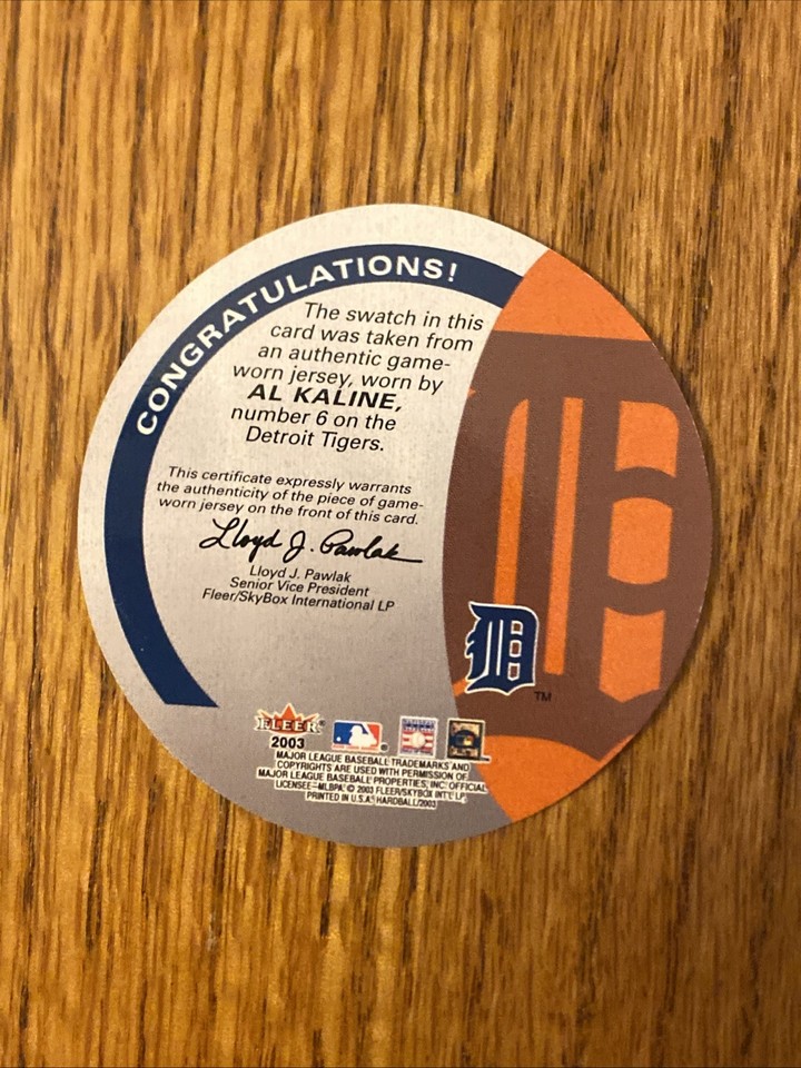 2003 Fleer Hardball Round Numbers Materials Al Kaline HOF GAME WORN ...