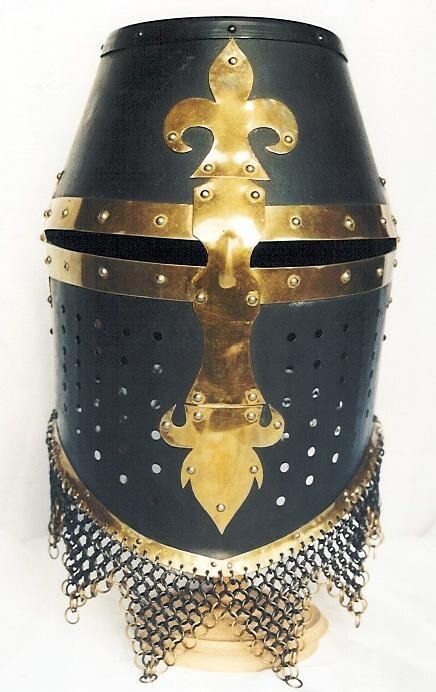 Medieval Battle Knight Great Helmet Bassinet 16 Gauge With Chain Mail ...