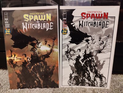 Medieval Spawn and Witchblade #3A & 3B. Black & White Variant Haberlin ...
