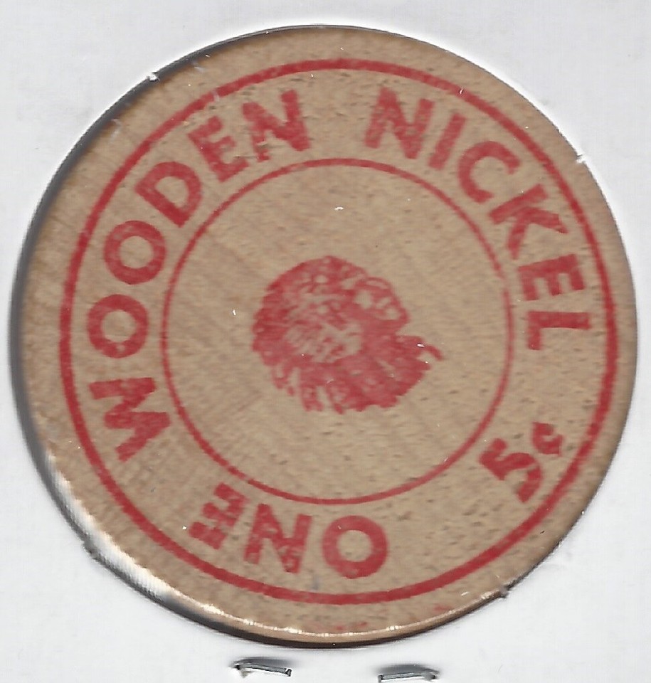 SNYDER NEBRASKA Frontier Days, 75th Year, 5¢ Token, Indian Head Wooden ...