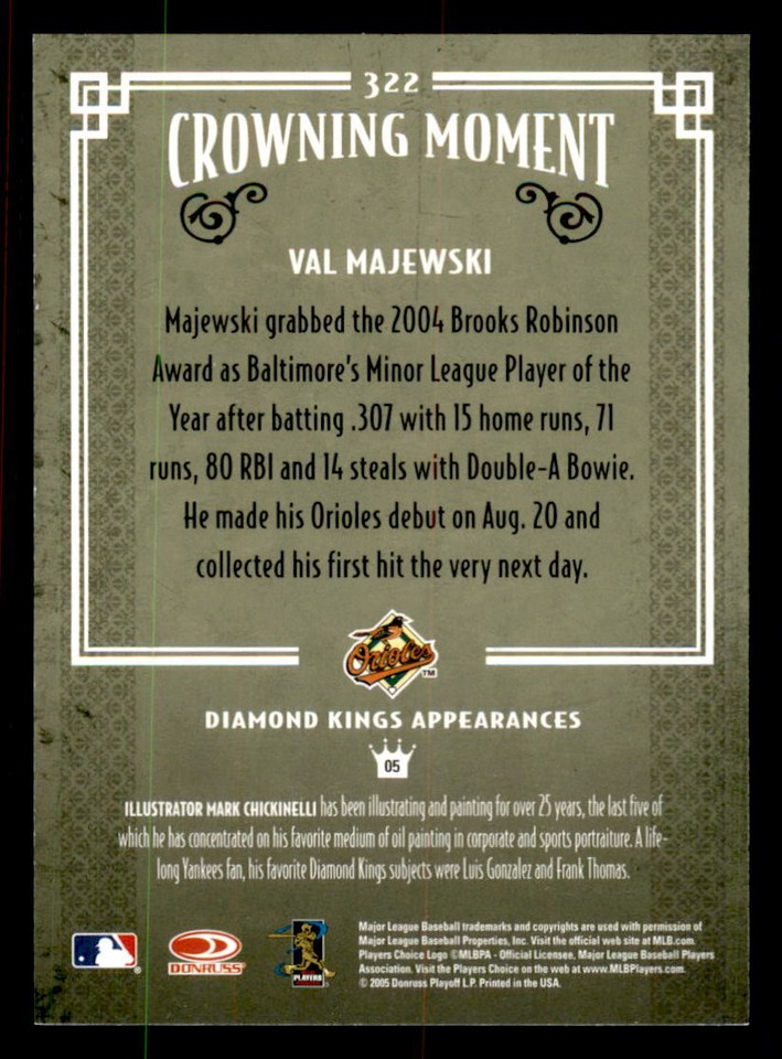 2005 Donruss Diamond Kings #322 Val Majewski Baltimore Orioles | eBay