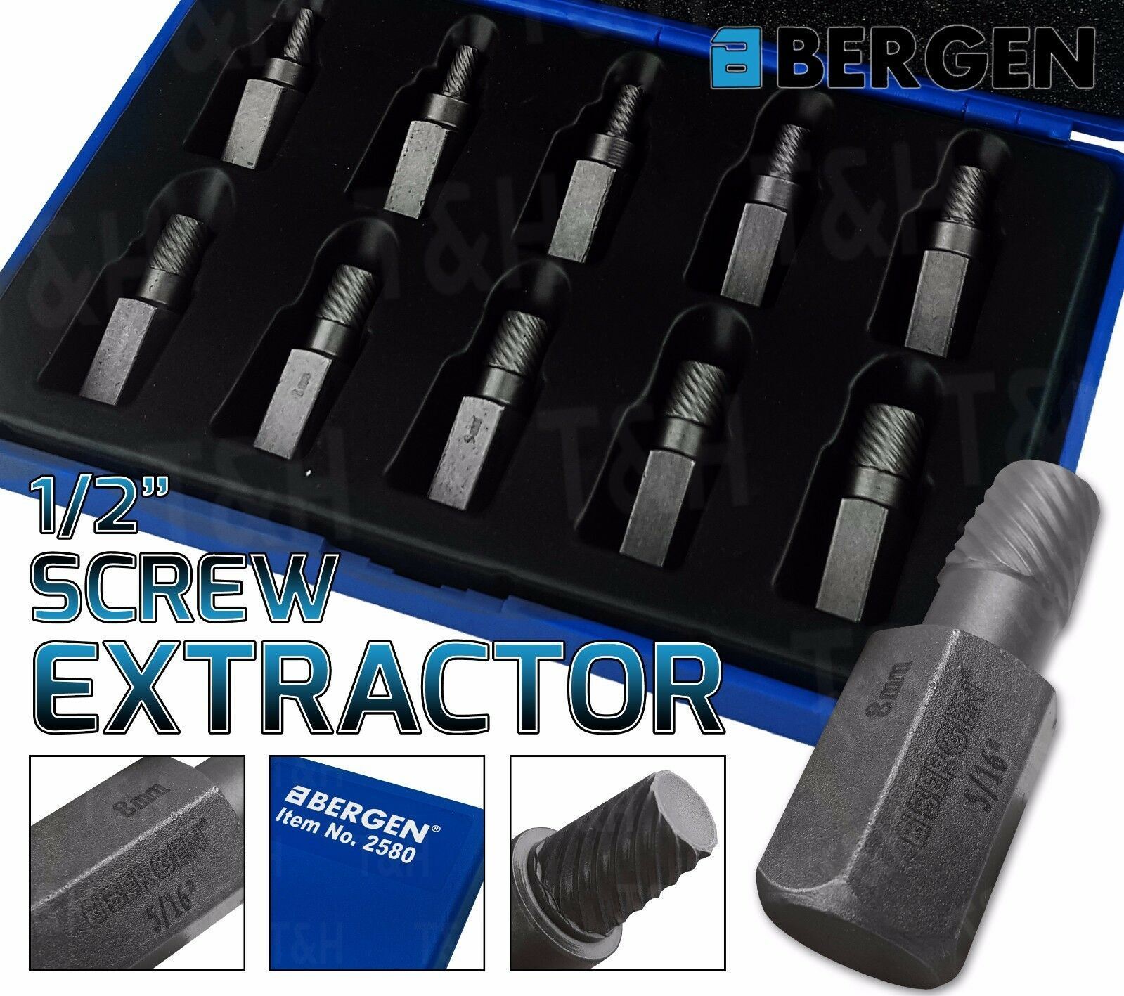 US PRO 1/2" Screw Extractor Set 10pc 3mm-11mm Stud Screw Extractor ...