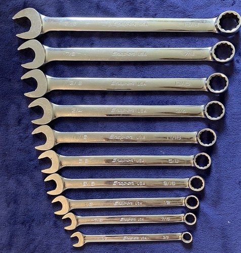 Snap-On USA 10Pc 12Pt SAE 3/8" to 15/16” SOEX Flank Drive/Combination ...