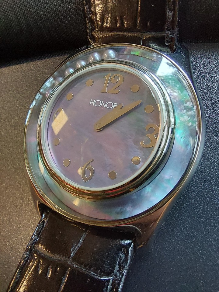 Honora Mother Of Pearl Floating Pearls Women's Watch Black Leather | eBay
