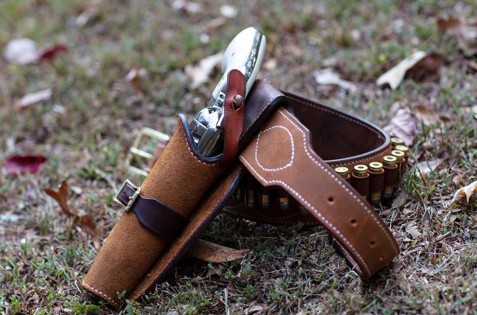 Western Gun Holster Belt Leather Revolver Pistol Tooled .22, .35/357 ...