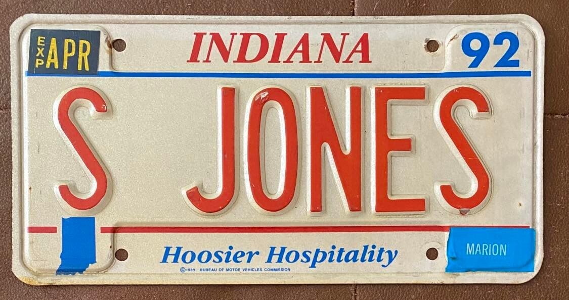 Indiana VANITY License Plate S JONES | eBay