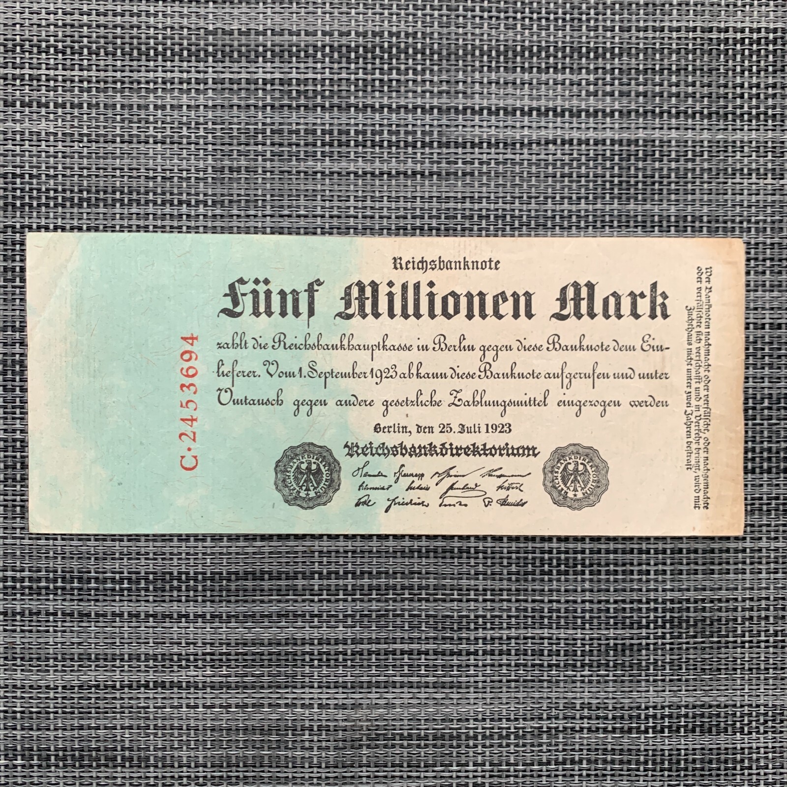 1923 Germany 5 Million Marks Post WWI Original Paper Money Banknote ...