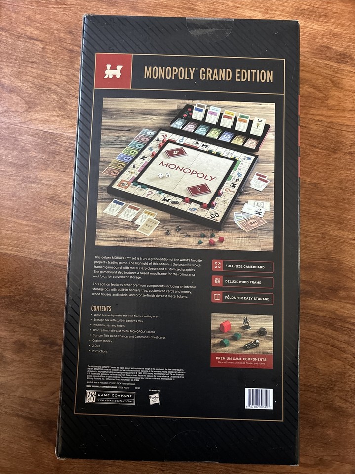 Monopoly Grand Edition Board Game Wood Frame Sealed Classic Family ...