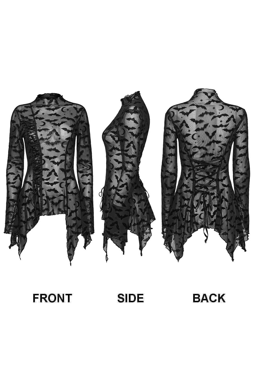 PUNK RAVE Bat Attack Tunika Top Gothic Netz-Shirt Fledermaus ...