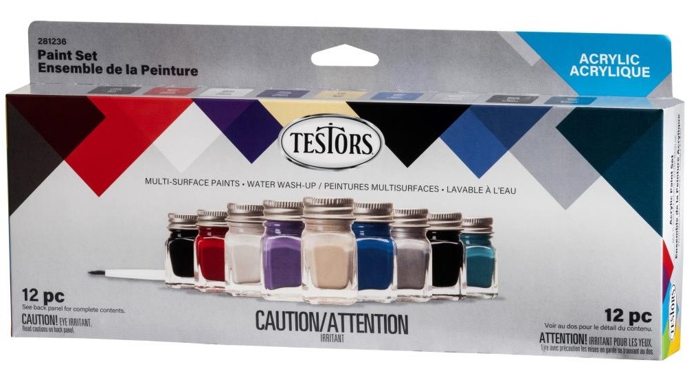 Testors Acrylic Paint Set 9 Paints, 3 Brushes Non Toxic - Auto Truck ...