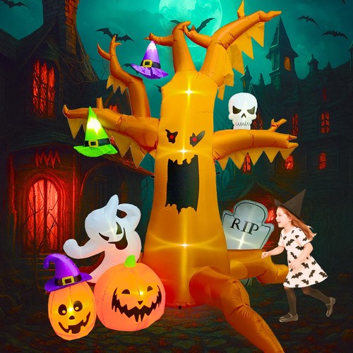 8 ft Halloween Inflatable Spooky Tree, with Ghosts Pumpkins Skull and ...