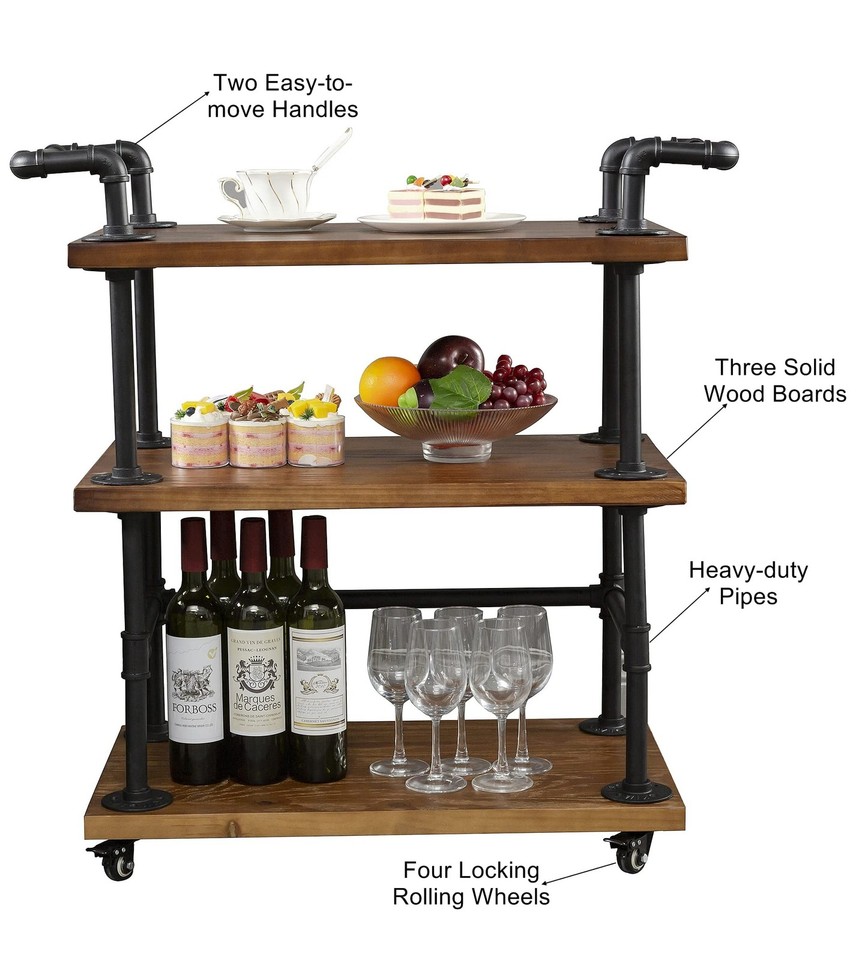 Industrial Pipe Bar Carts/Serving Carts/Kitchen Carts/Wine Rack Carts ...