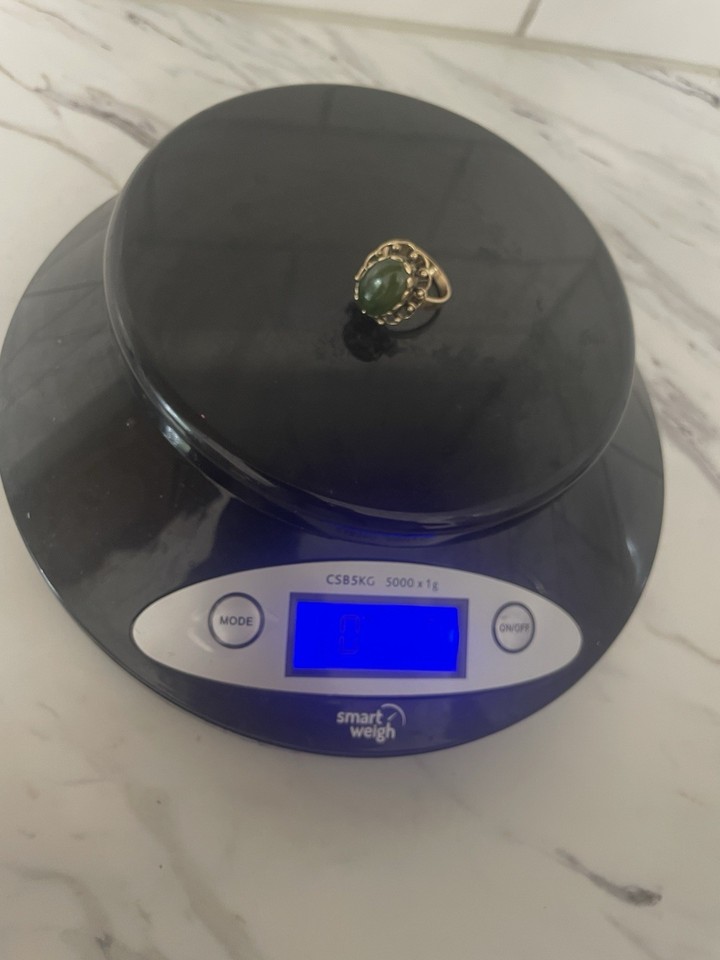 Vtg 10k Yellow Gold Green Jade Cocktail Ring Size 6 Cabachon Oval 5g ...