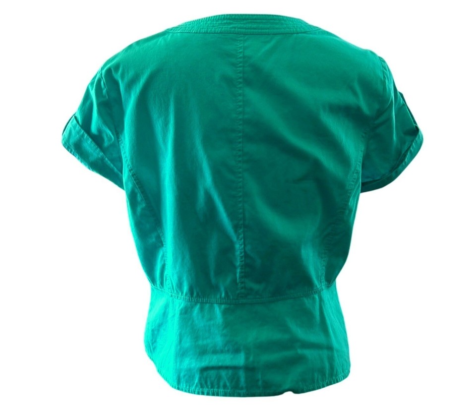 Jones New York Turquoise Button-Up Short Sleeve Cotton Utility Shirt ...