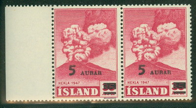 ICELAND #283v (326v1) 5aur on 35aur Volcano, Pair w/3 bar variety at ...