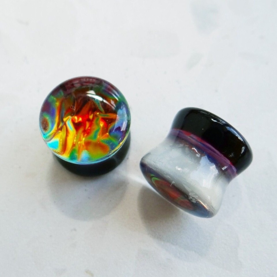 Rainbow gauges Iridescent earplug Resin tunnel Fire opal Aurora ...