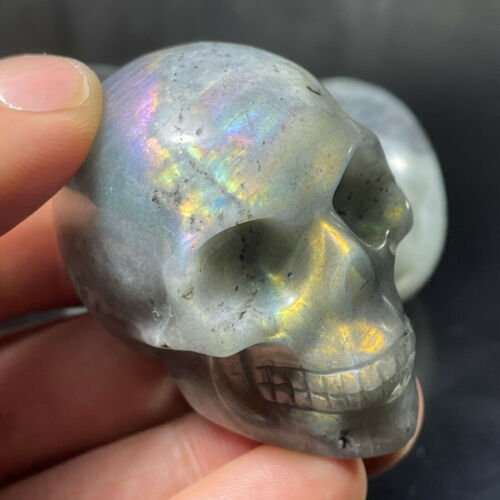 2.0“ Natural Labradorite Quartz SKull Crystal Spectrolite hand Carved ...