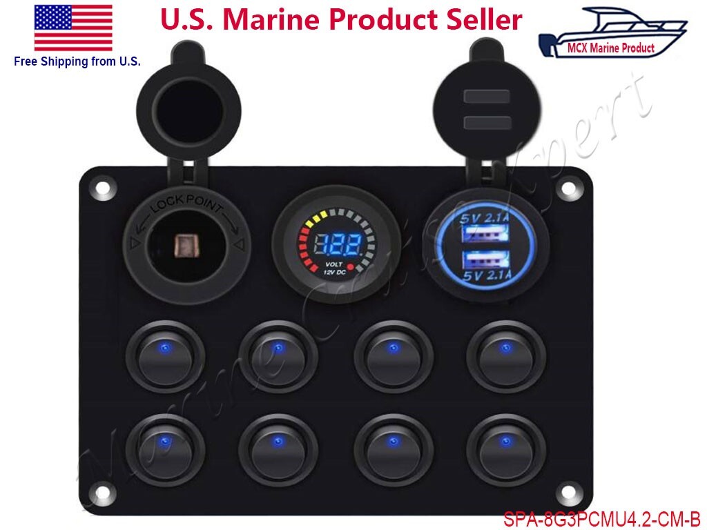 8 Gang 12V 24V Inline Fuse Box LED Switch Panel Dual USB Car Boat Truck ...