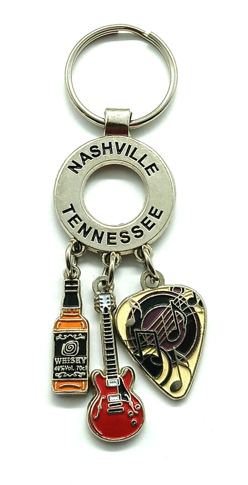 Vintage Nashville Tennessee Whisky Guitar Music Notes Charm Keyring ...