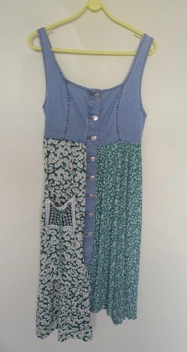 Handmade - Up cycled Denim Dress. Boho, Pattern, Cottage Core - Size 10 ...